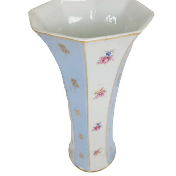 Accents | Br Octagon Shaped Vase Hand Painted Blue White Panel With ...